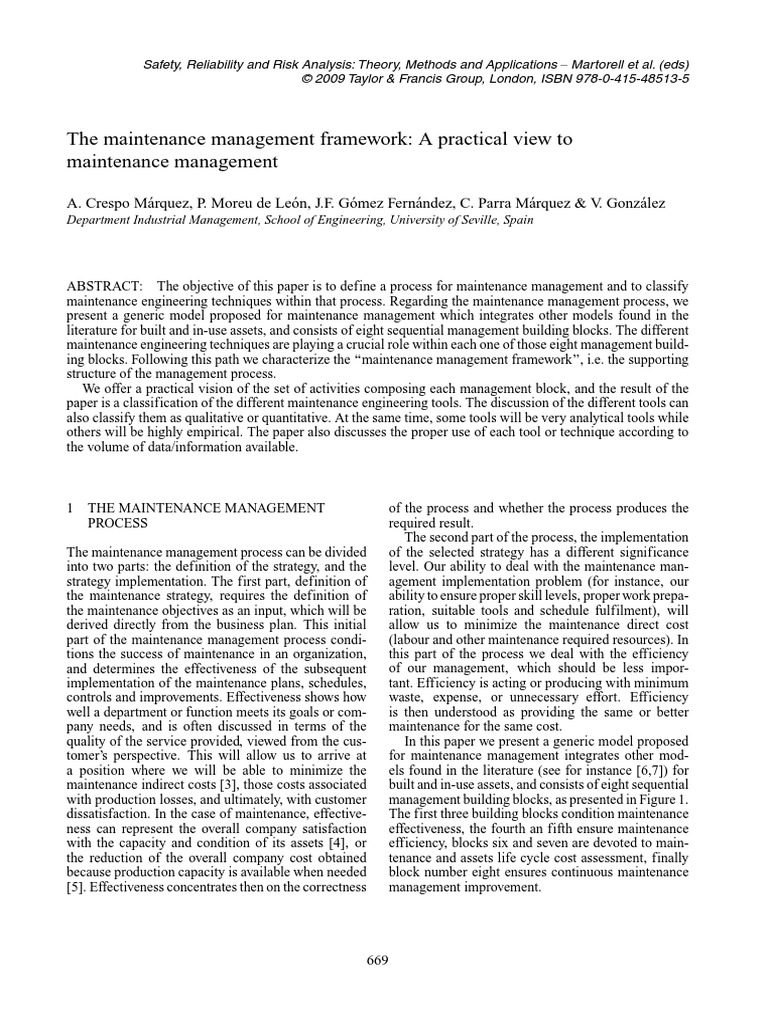 Maintenance Management Framework | PDF | Risk | Reliability Engineering