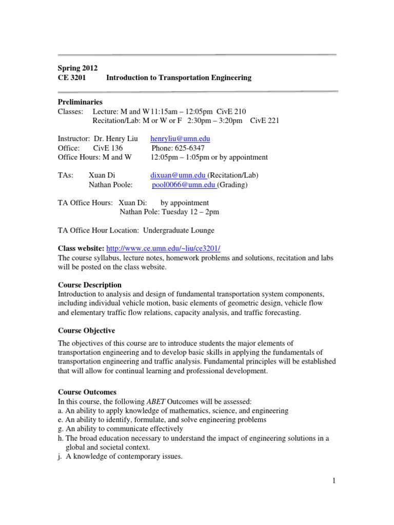 CE 3201 Introduction To Transportation Engineering | PDF | Academic ...