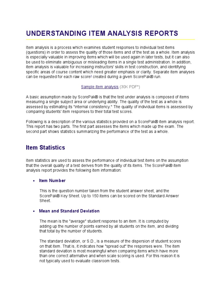 Item Analysis Reports | Download Free PDF | Standard Error | Test ...