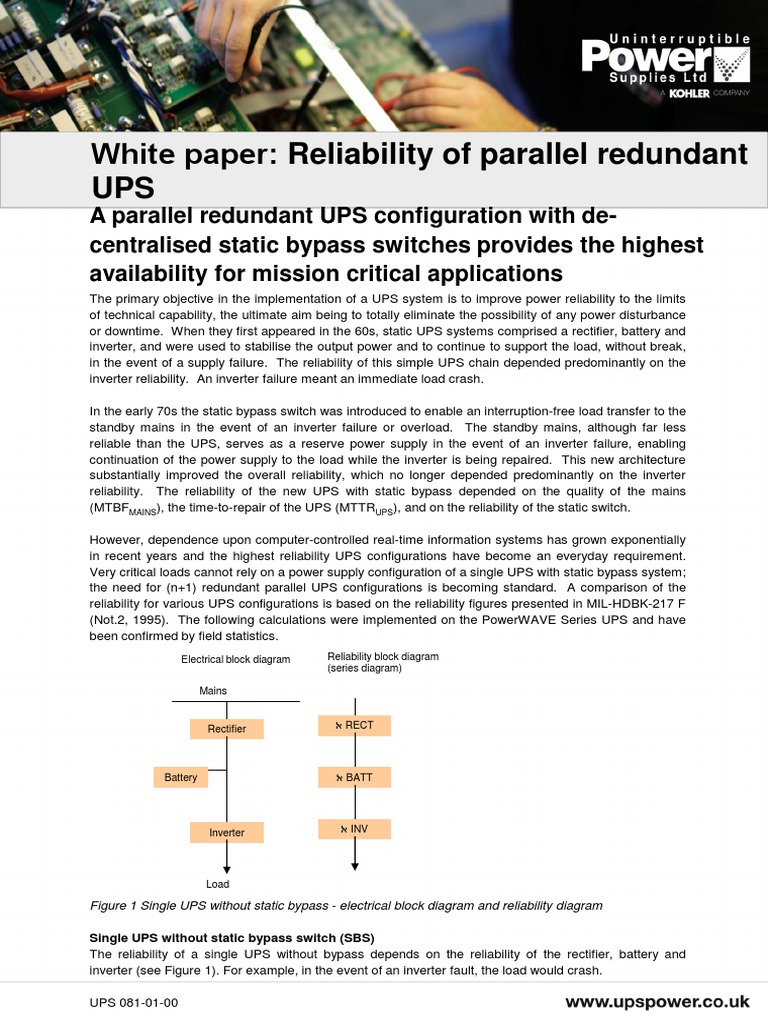 Reliability of Parallel Redundant UPS | PDF | Reliability Engineering ...