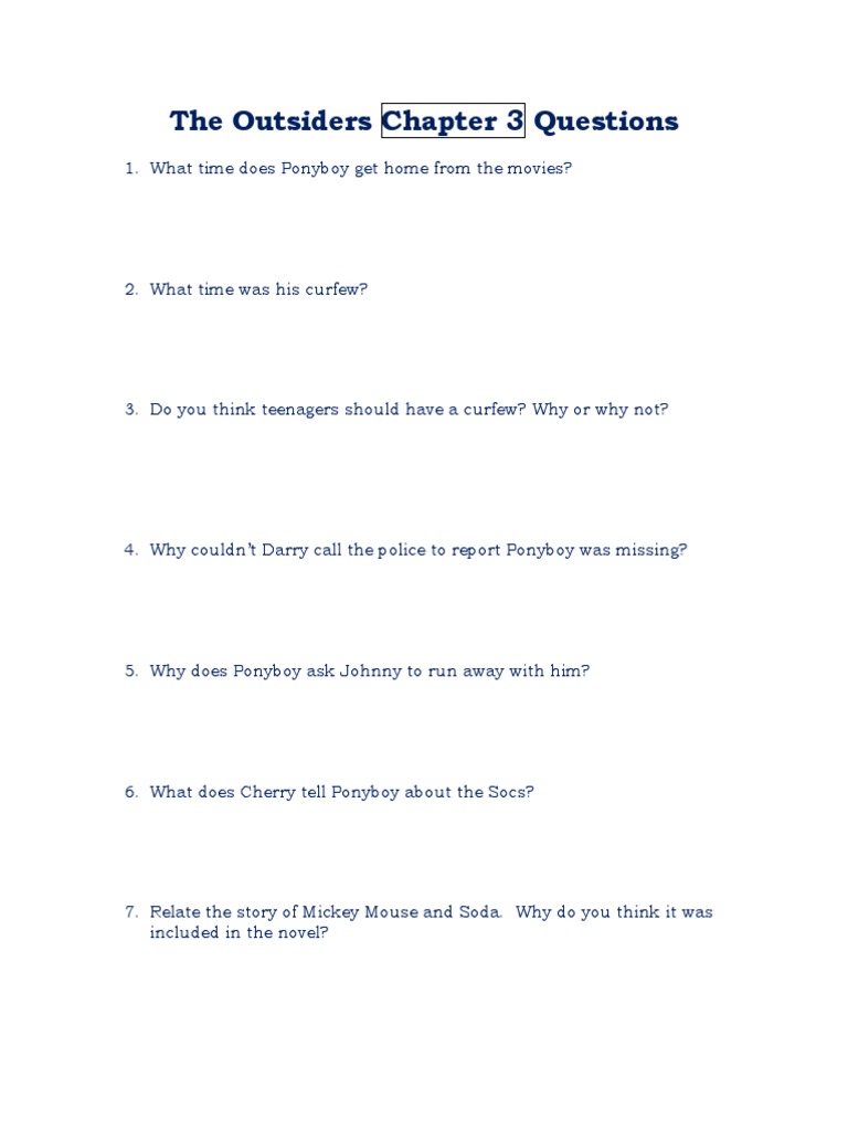 The Outsiders Chapter 3 Quest | PDF | Games & Activities | Mystery ...