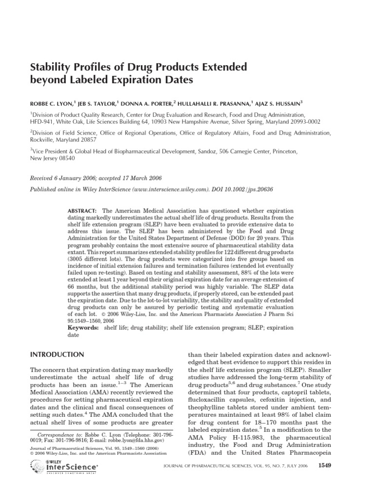 Extended Drug Shelf Life Analysis | PDF | Shelf Life | Food And Drug ...