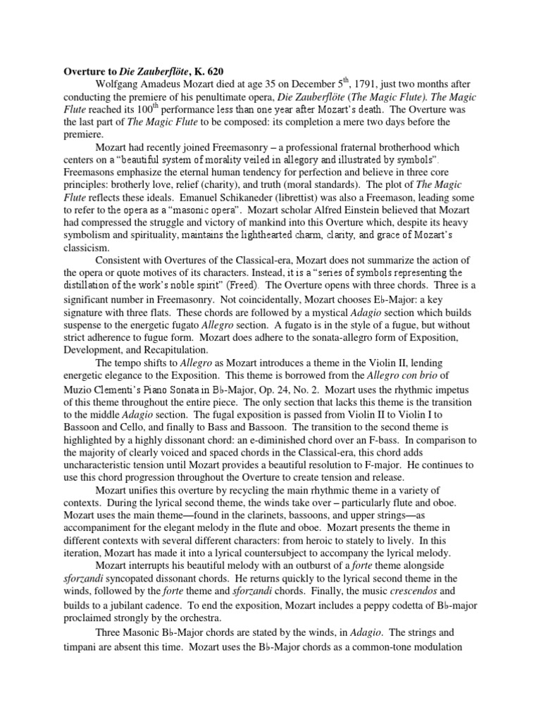 The Magic Flute Program Notes TECH | PDF | Wolfgang Amadeus Mozart ...