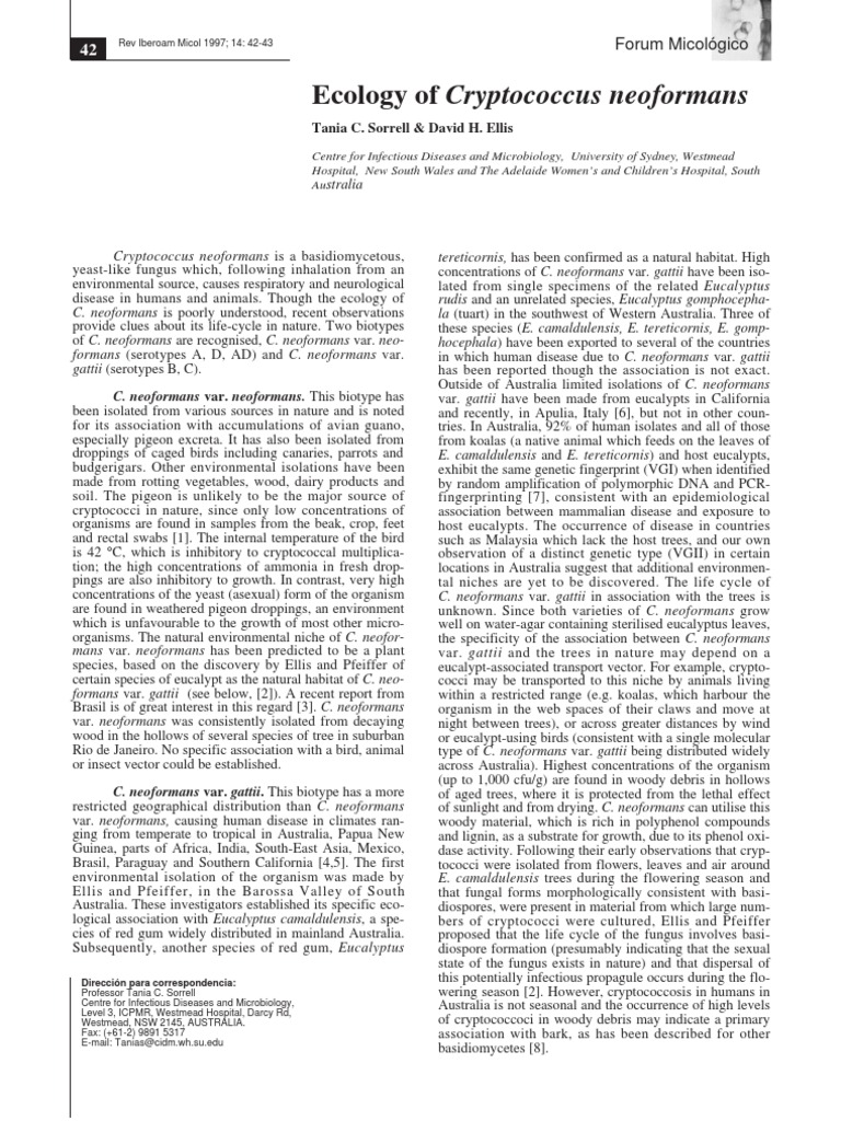 Ecology of Cryptococcus neoformans | PDF | Eucalyptus | Microbiology