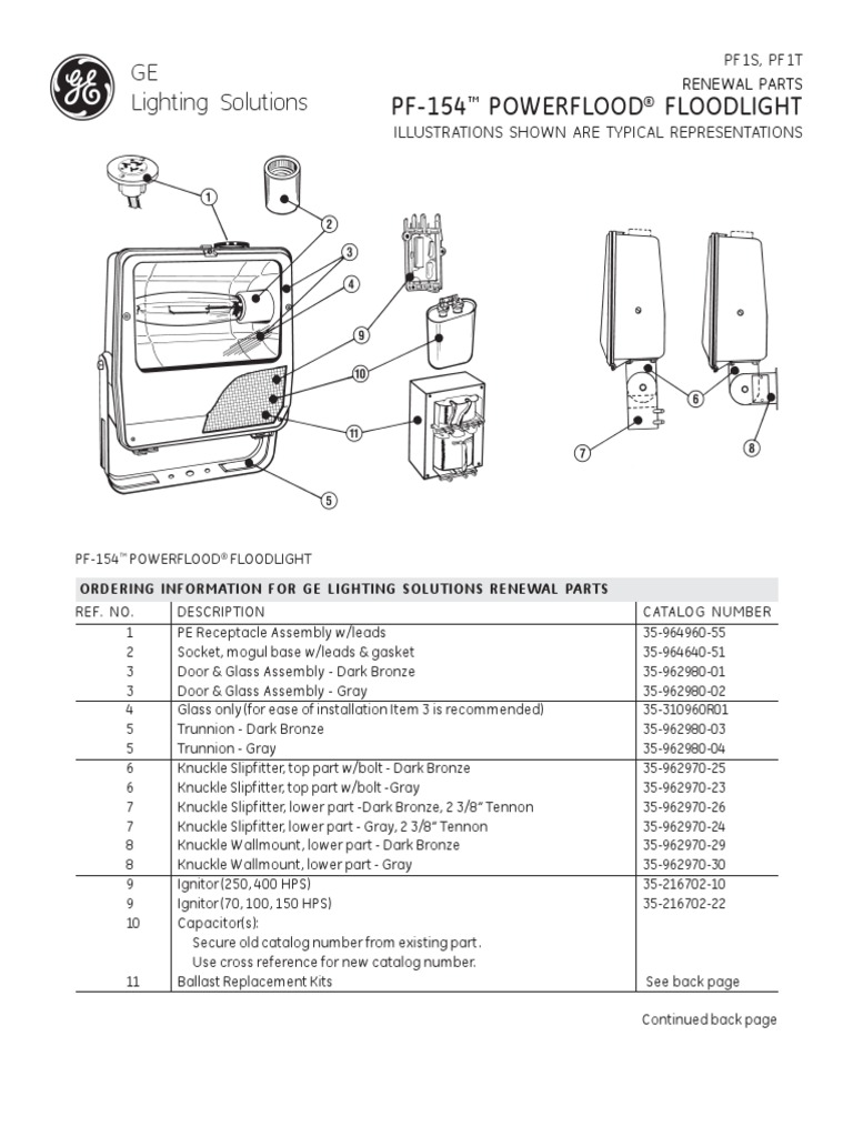 GE PF1S Floodlighting PF-154 Powerflood Floodlight RenewalParts WEB ...