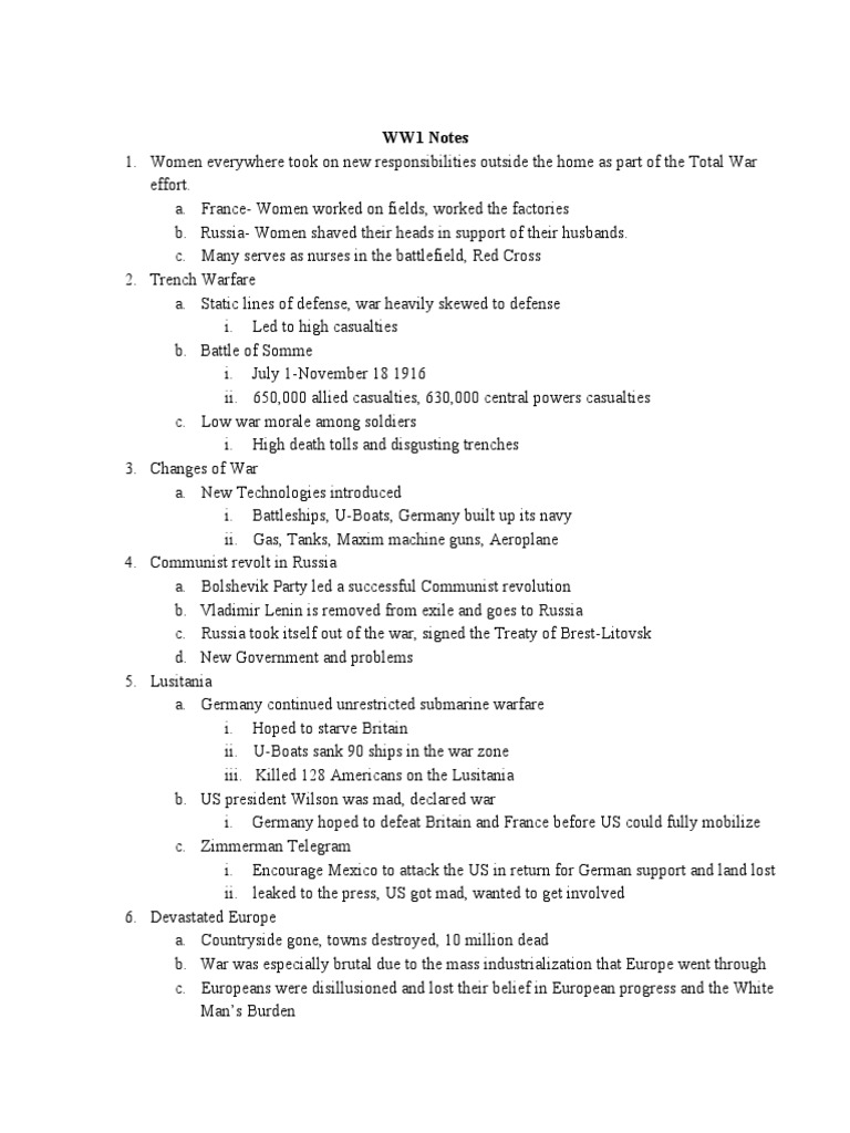 WW1 Notes | PDF