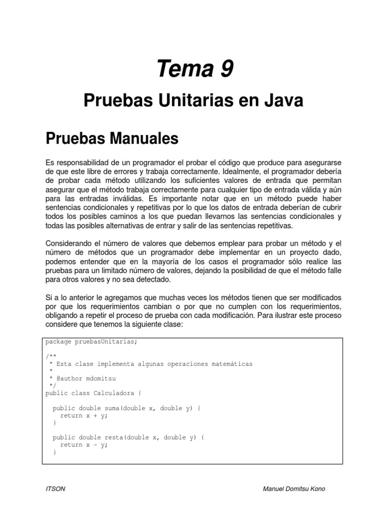 Pruebas automatizadas de unidades para la clase Calculadora utilizando JUnit | PDF | Java ...