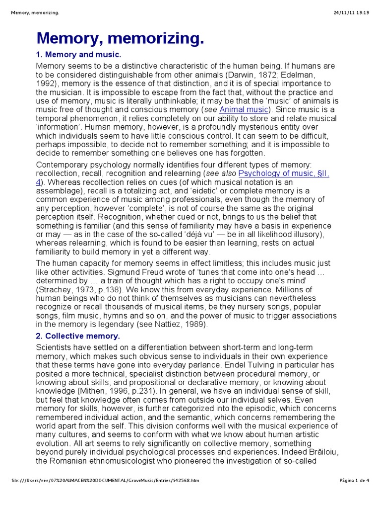 How memory and memorization are essential for music | PDF | Recall ...