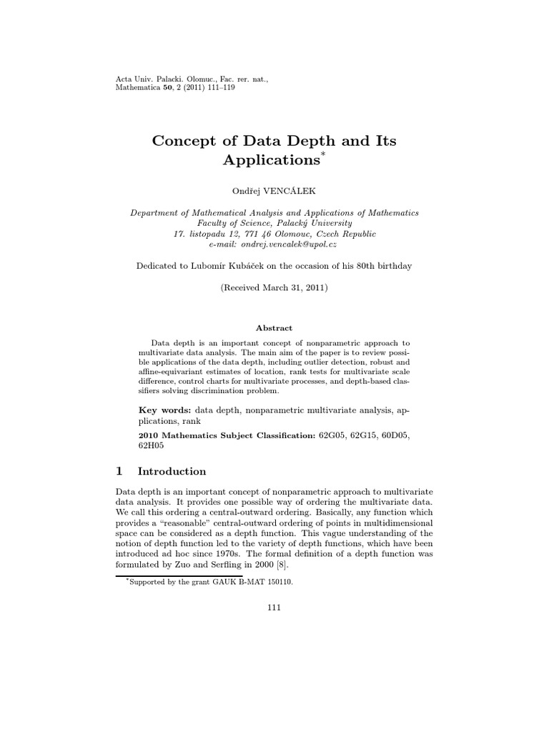 Concept of Data Depth and Applications | PDF | Robust Statistics ...