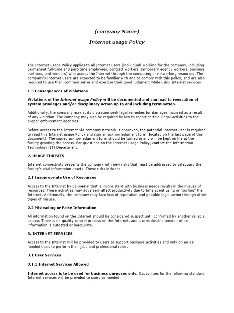 Internet Usage Policy | PDF | File Transfer Protocol | Internet