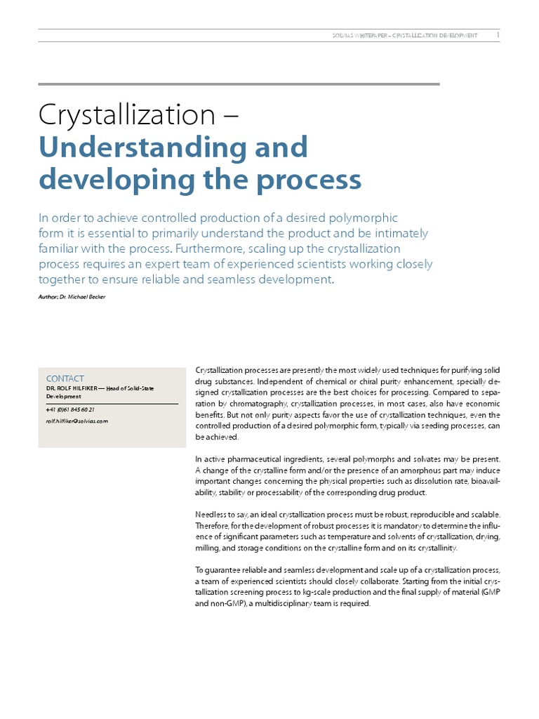 Crystallization - : Understanding and Developing The Process | PDF | Crystallization | Solubility