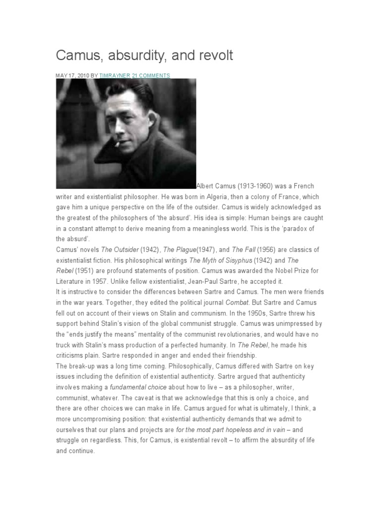 Camus, Absurdity, and Revolt: MAY 17, 2010 BY | PDF | Albert Camus ...