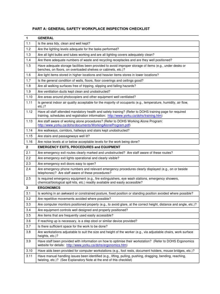 General Workplace Inspection Checklist | PDF | Personal Protective ...