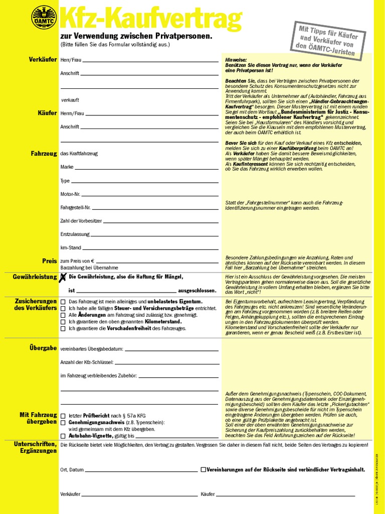 Formular Kaufvertrag Oeamtc