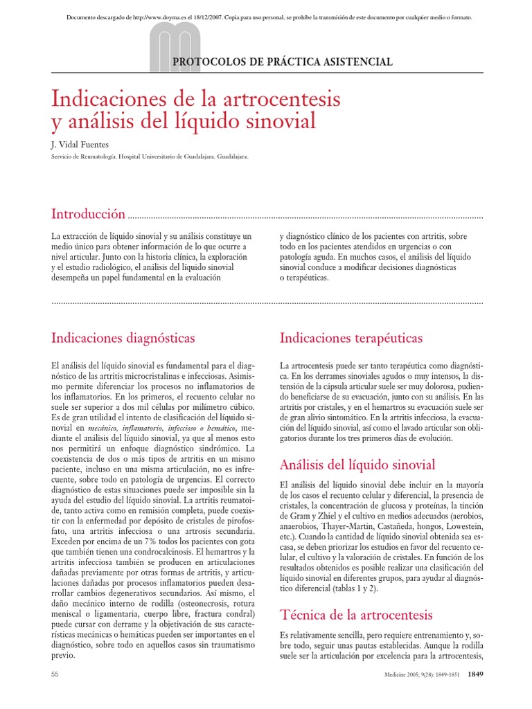 06.006 Indicaciones de La Artrocentesis y Análisis Del Líquido Sinovial ...
