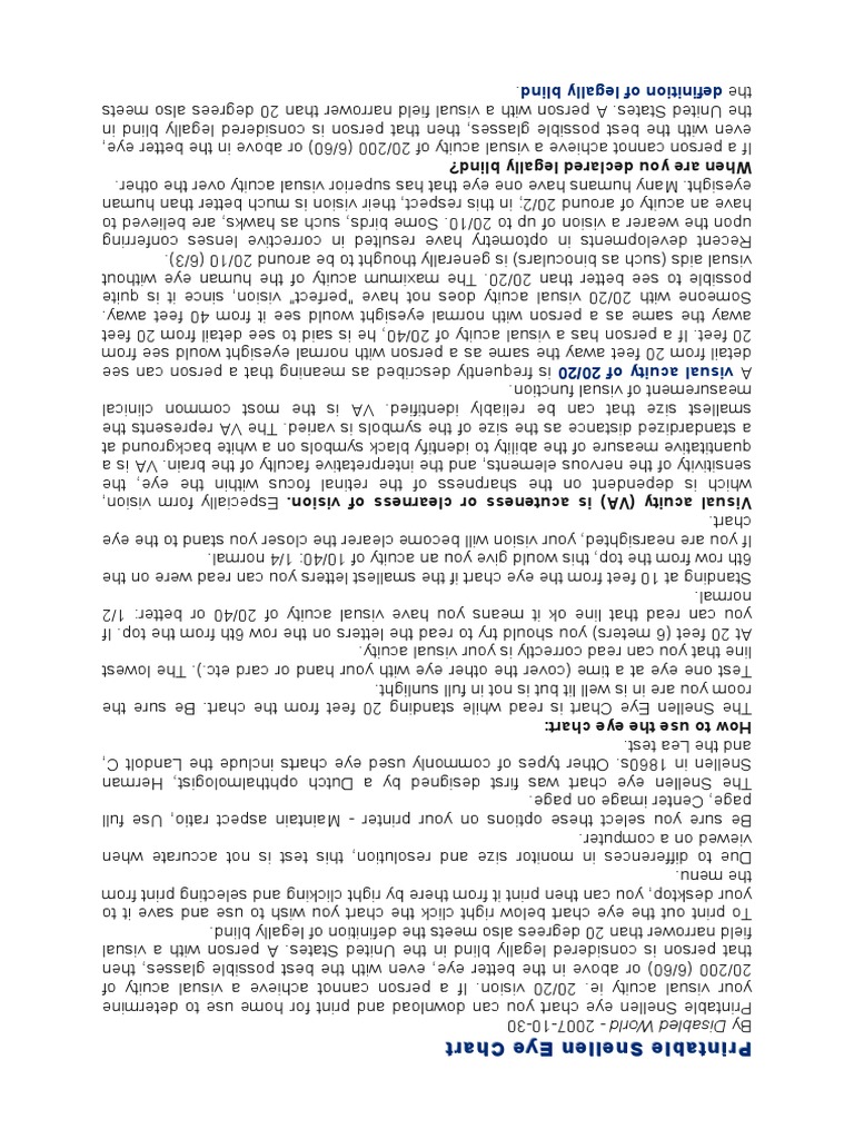 Printable Snellen Eye Chart Guide | PDF | Visual Acuity | Vision