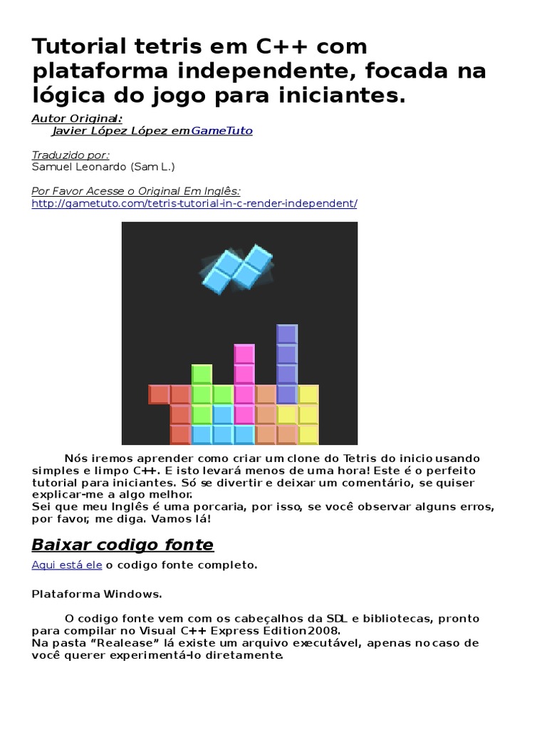 Tetris Tutorial para Iniciantes | PDF | C ++ | Lógica