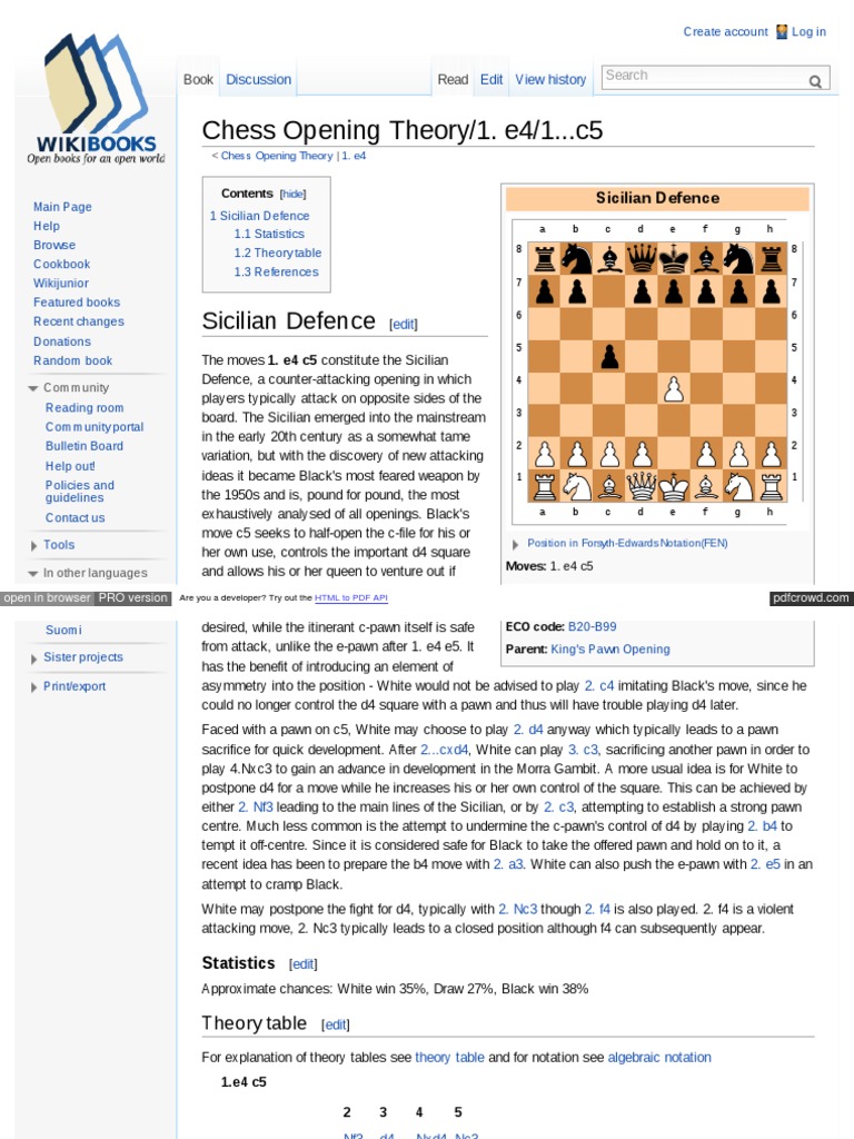 En Wikibooks Org Wiki Chess Opening Theory 1 E4 1 c5 | PDF | Chess ...