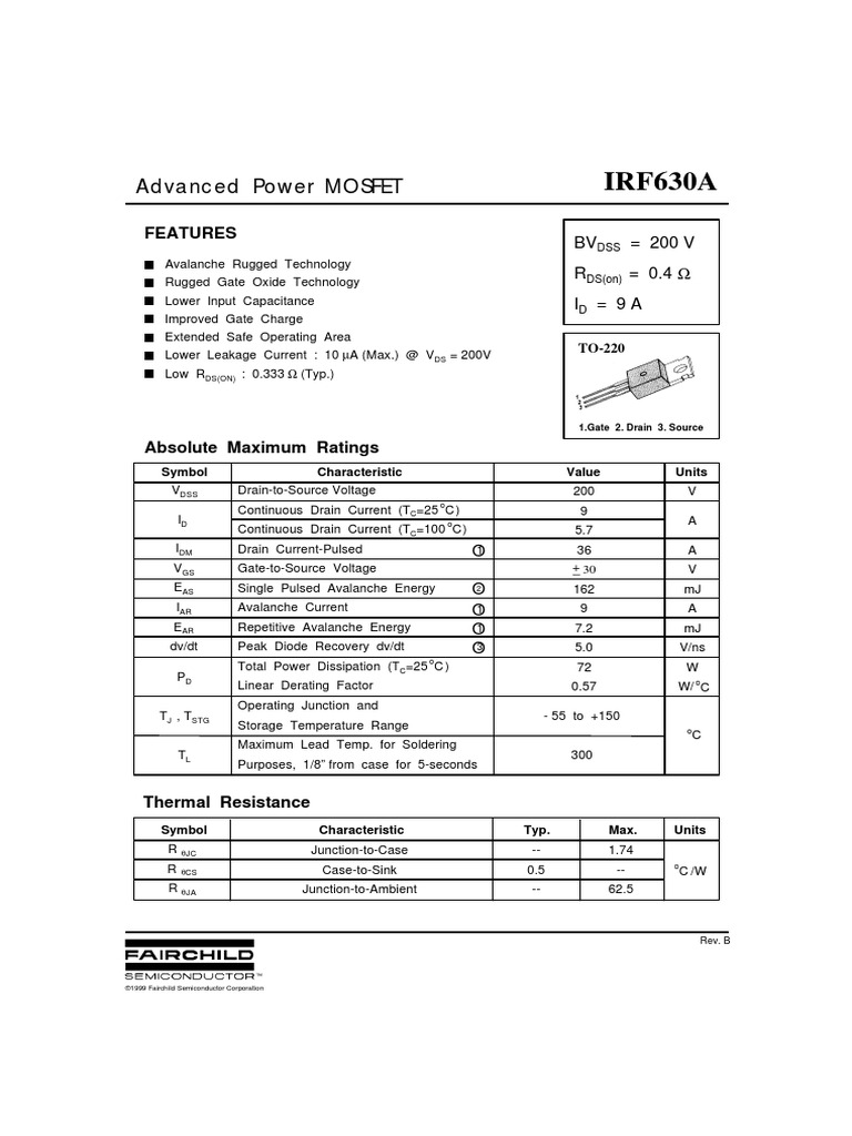 IRF630A: Advanced Power MOSFET | PDF | Field Effect Transistor | Mosfet