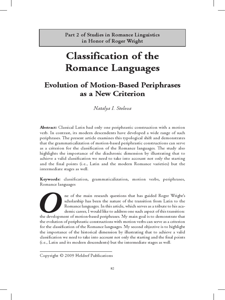 Classification of The Romance Languages PDF | PDF | Grammatical Tense ...