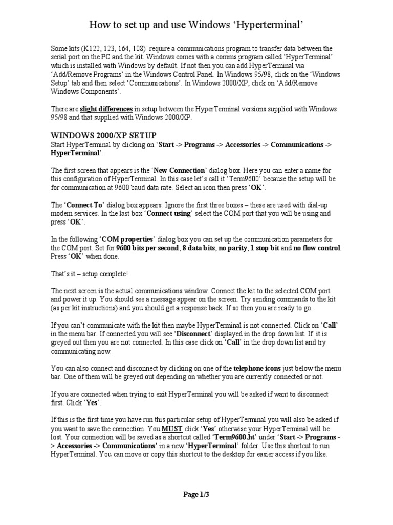 Hyper Terminal Pdf Computer File Text File