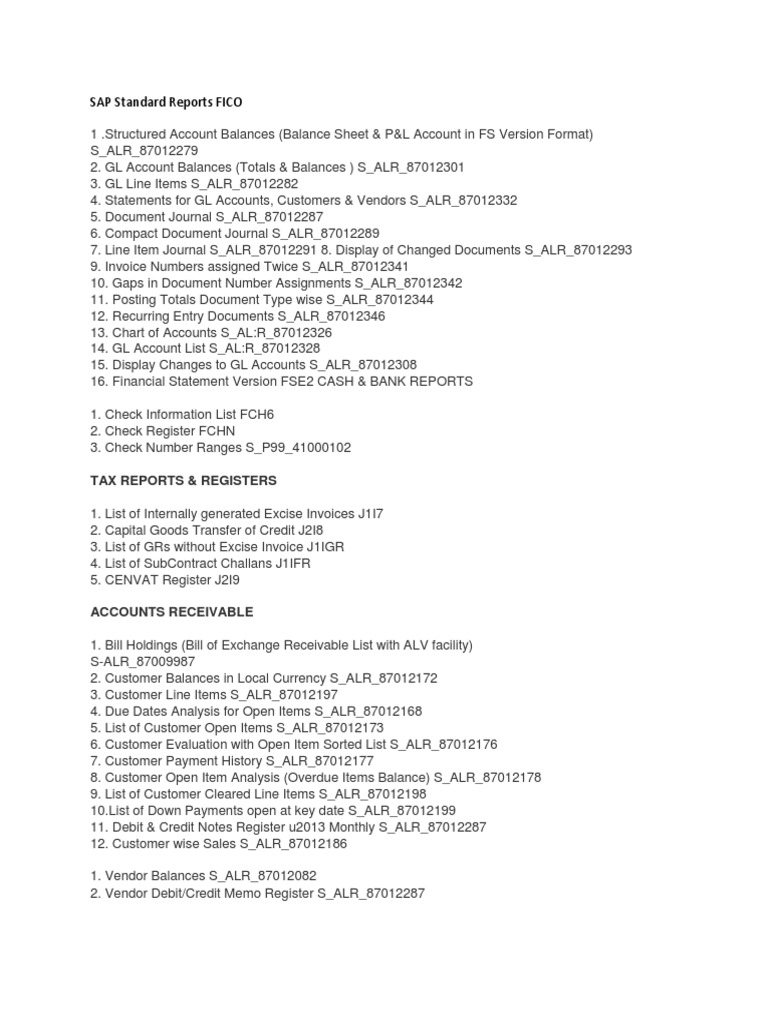 SAP Standard Reports FICO | PDF | Debits And Credits | Cheque