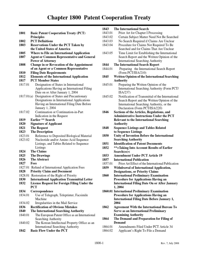 MPEP E8r7 - 1800 - PCT Principles | PDF | Patent Application | Glossary ...