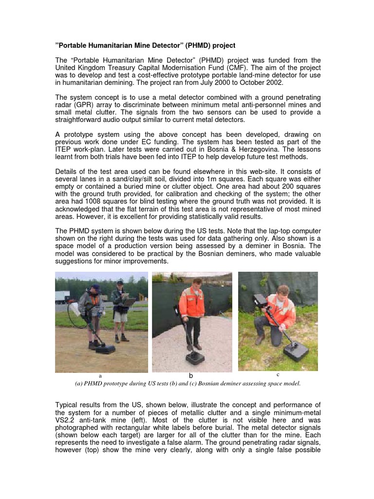 "Portable Humanitarian Mine Detector" (PHMD) Project | PDF | Land Mine ...