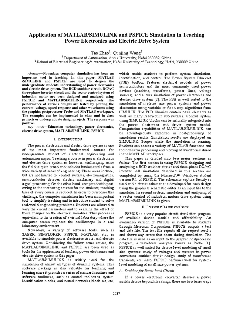 Application of MATLAB SIMULINK and PSPICE Simulation in Teaching Power Electronics and Electric ...
