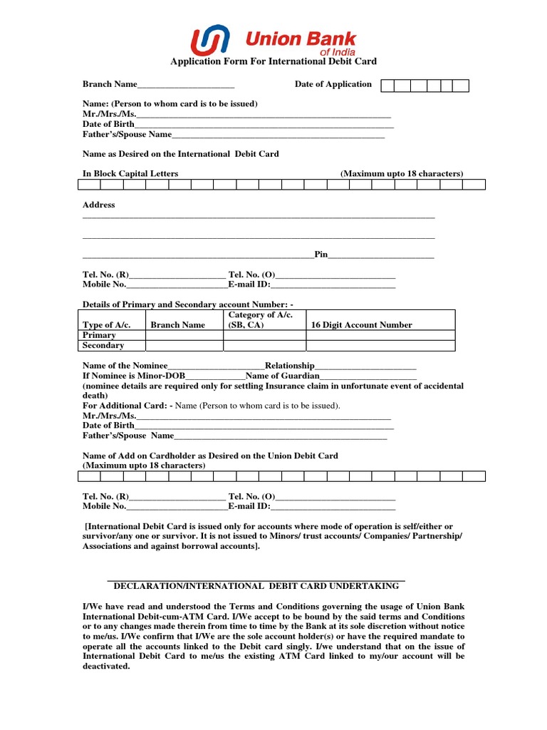 Application For Debit Cardnew | PDF