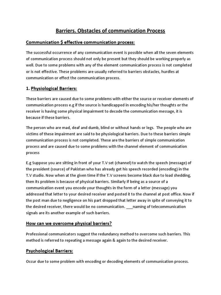 Communication Process Barriers