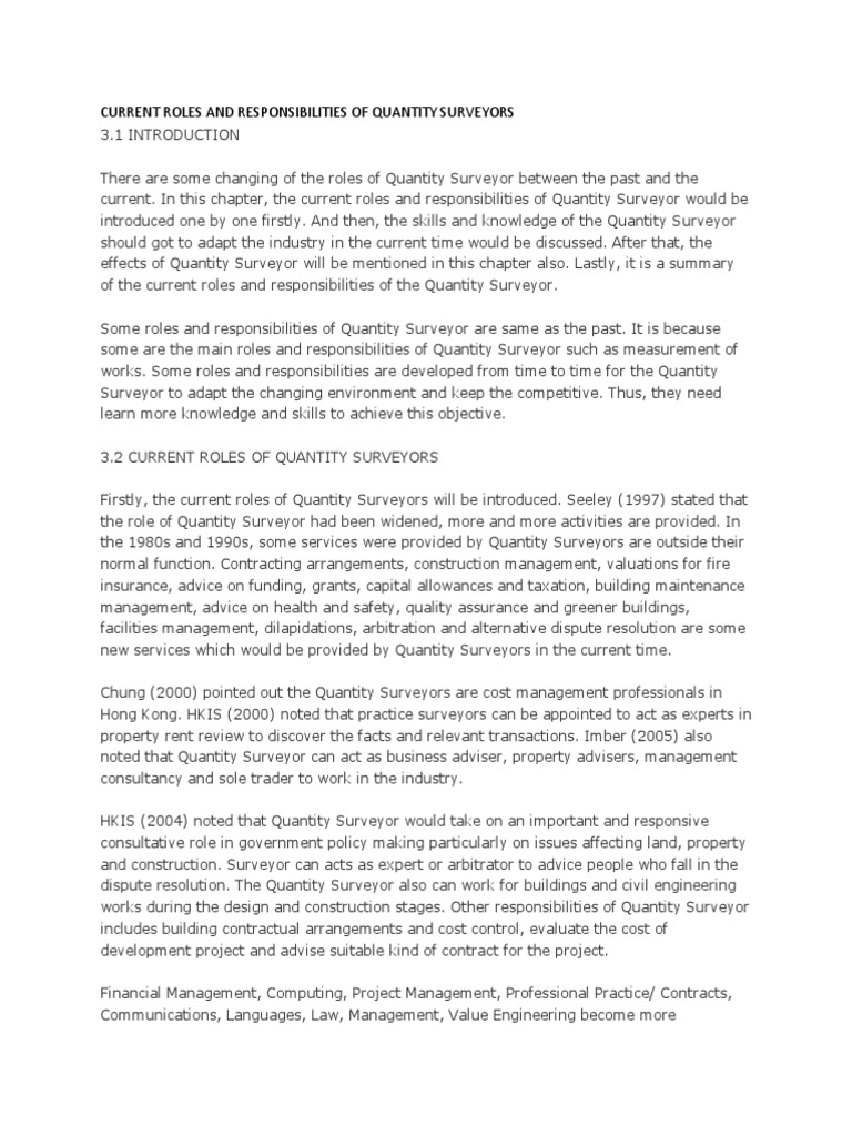 Current Roles and Responsibilities of Quantity Surveyors | PDF ...