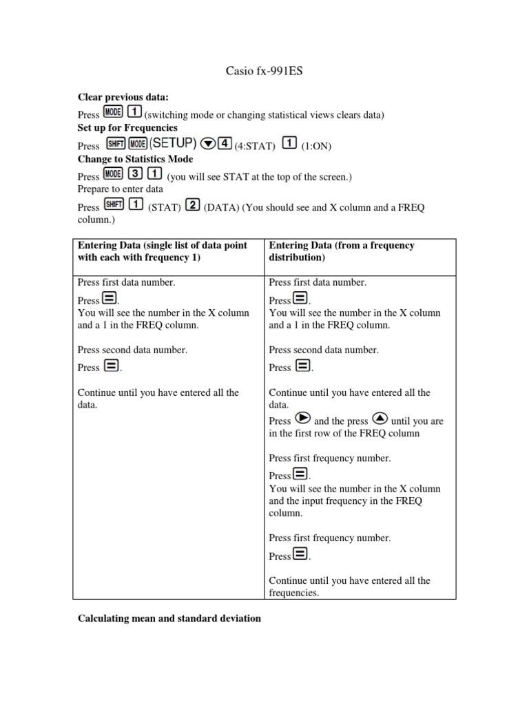 Statistics Setup on Casio fx-991ES | PDF