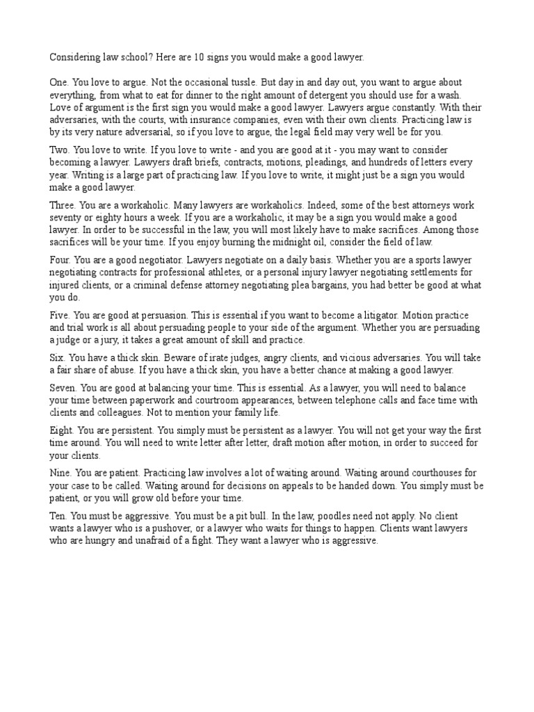 10 Signs You Would Make A Good Lawyer Pdf Lawyer Legal Ethics