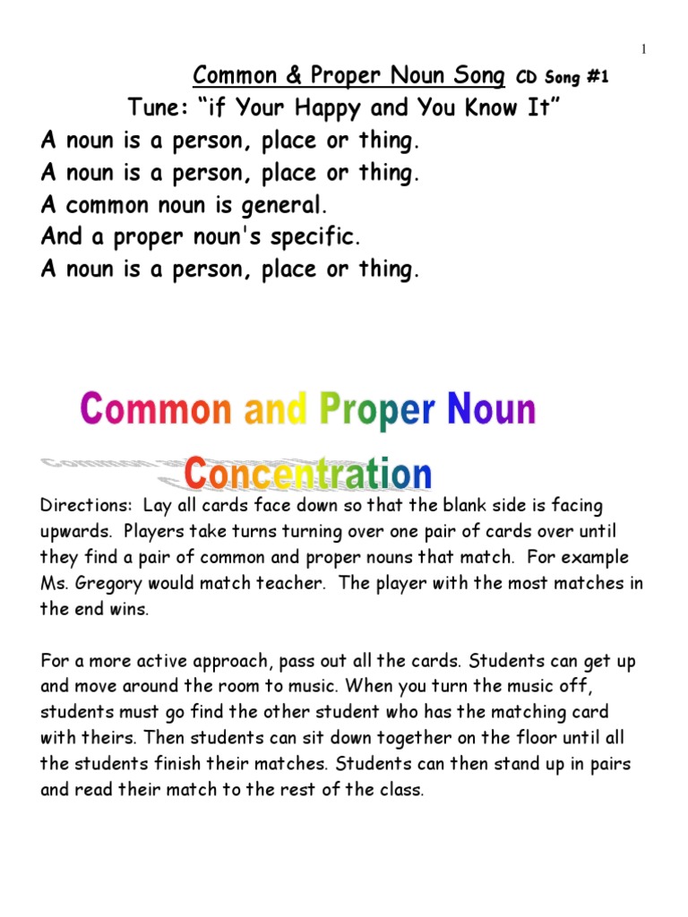 Noun Song | PDF | Verb | Language Mechanics