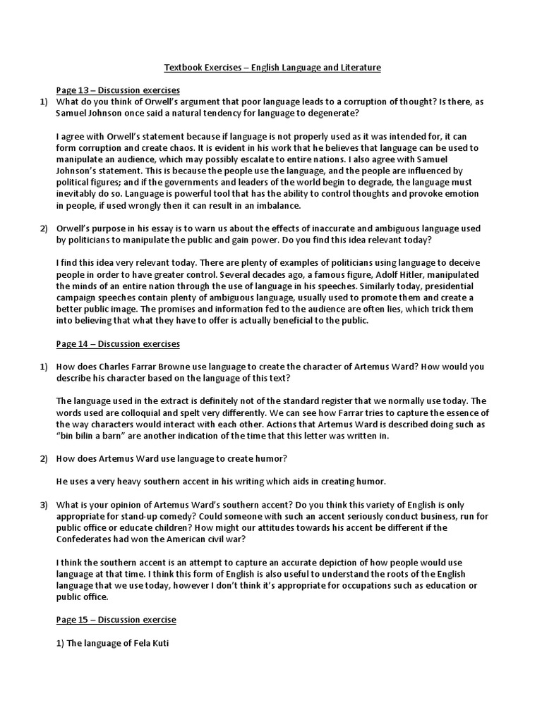 Textbook Exercises - English Language and Literature | PDF | George ...