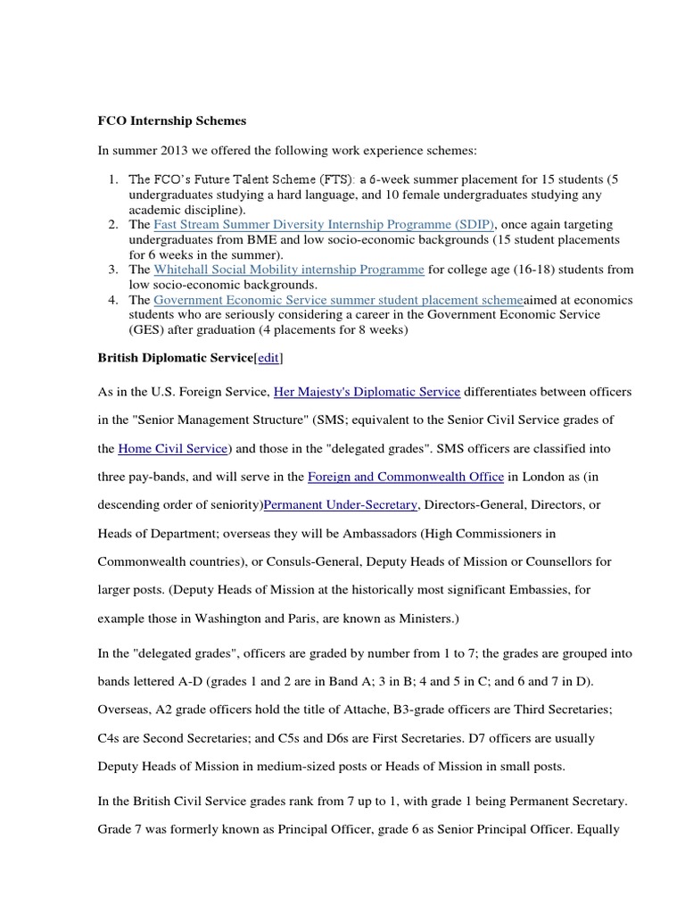 FCO Internship Schemes and Structure of the British Diplomatic Service ...