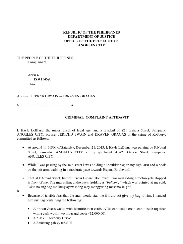 Complaint Affidavit | PDF | Crime & Violence | Crime Thriller