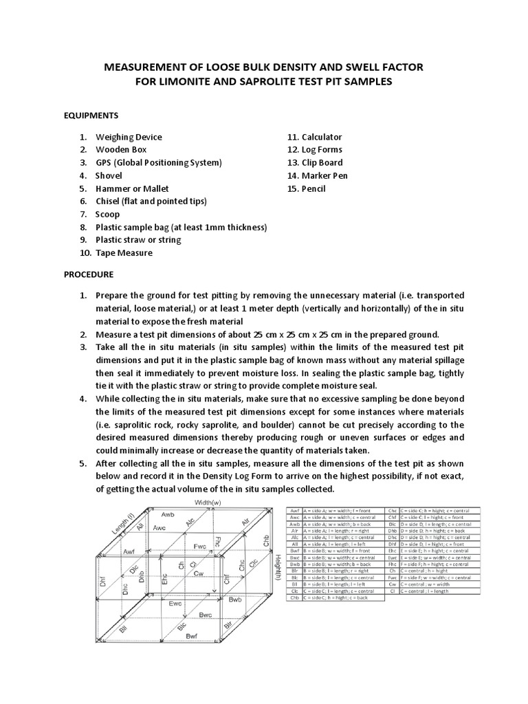 Loose Bulk Density and Swell Factor Measurement | PDF | Density | Mass