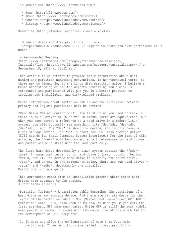 Guide To Disks And Disk Partitions In Linux Pdf Unix Variants System Software
