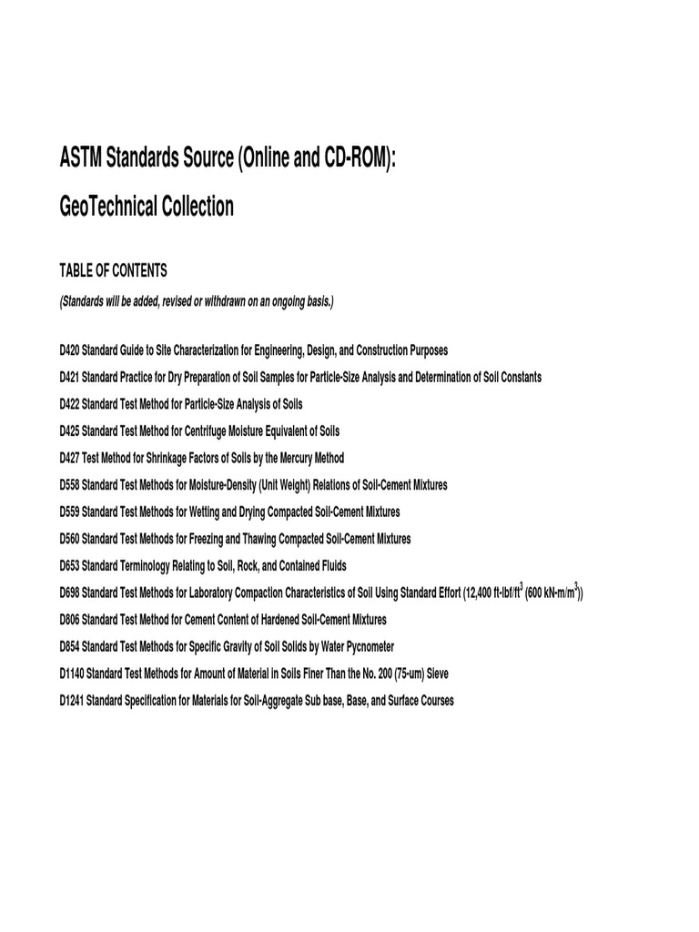 ASTM Standards Source-Code Numbers | Geotechnical Engineering | Soil