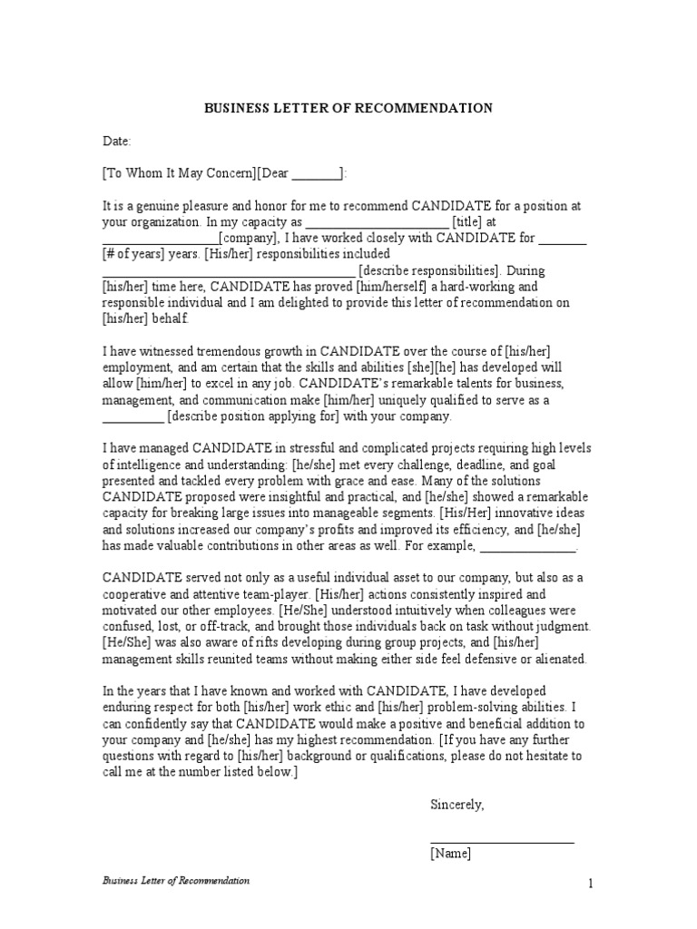 Business Letter of Recommendation | PDF | Psychology | Science