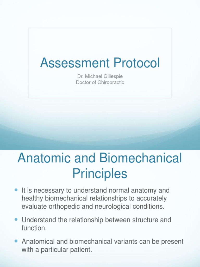 Assessment Protocol: Dr. Michael Gillespie Doctor of Chiropractic | PDF ...