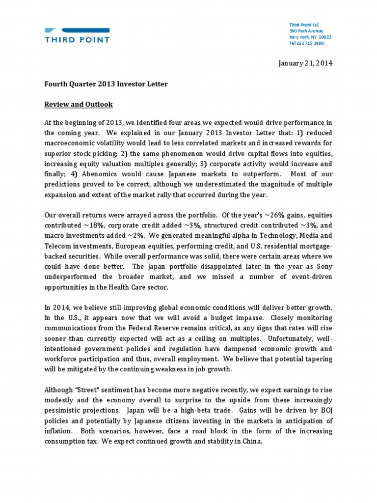 Third Point 4Q Investor Letter | PDF | Dow Chemical Company | Investor