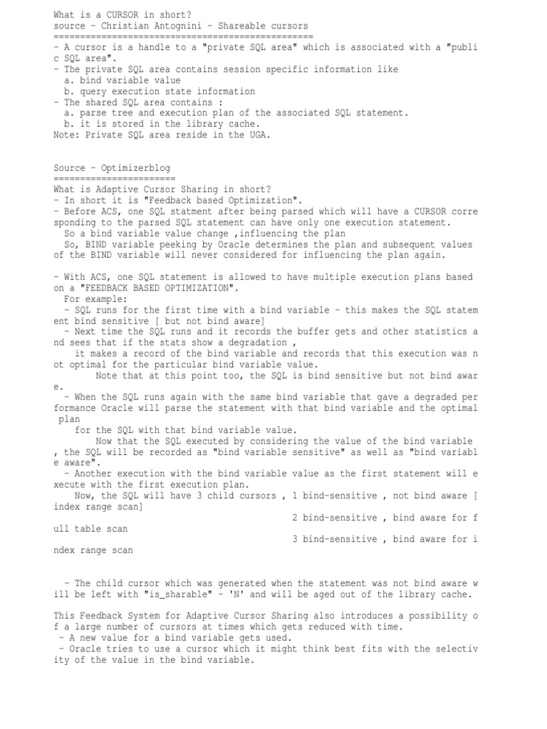 Adaptive Cursor Sharing ACS | PDF | Sql | Data Management Software
