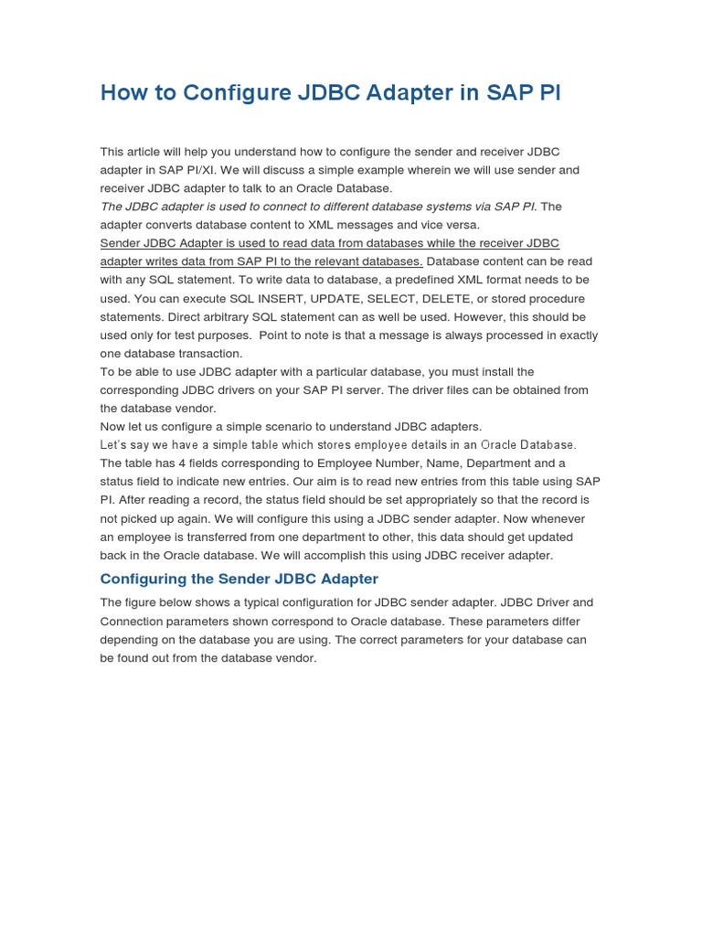 How To Configure JDBC Adapter in SAP PI | PDF | Sql | Databases