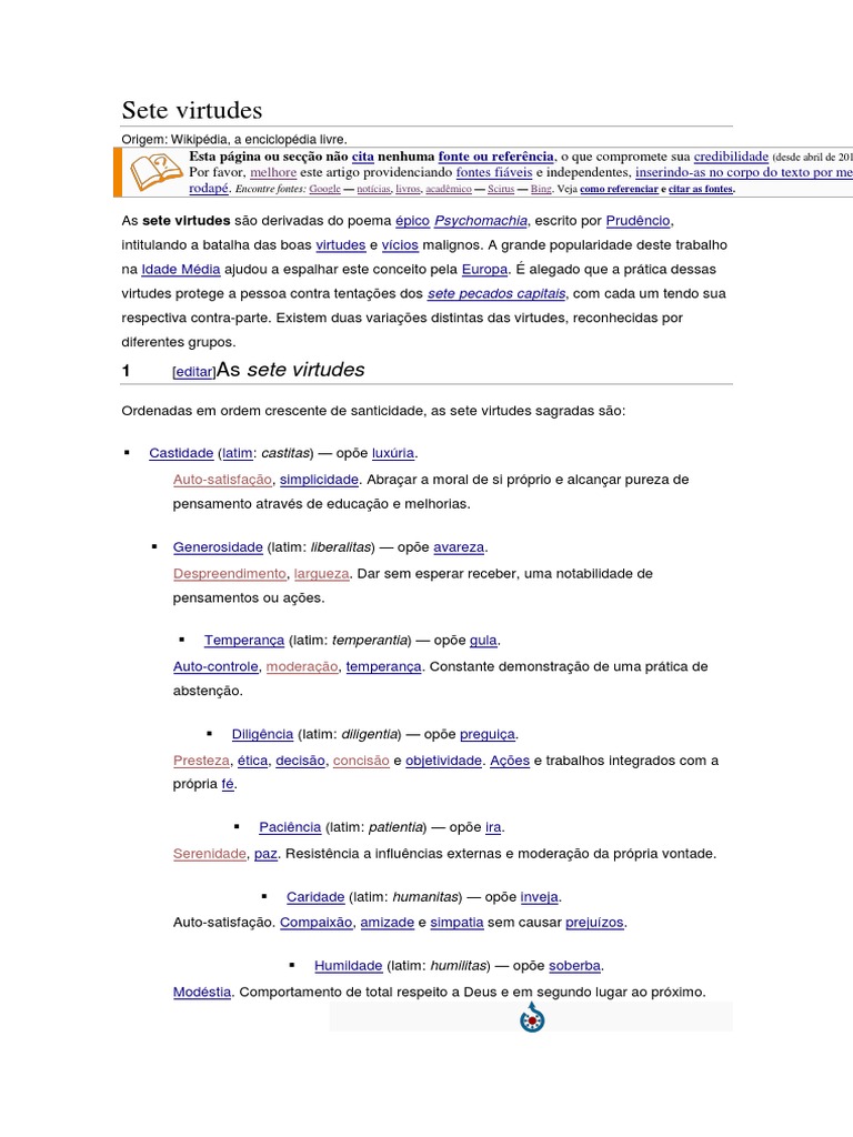 Sete Virtudes Pdf Sete Pecados Capitais Cristianismo