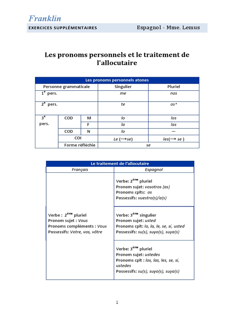 Exercices sur les pronoms personnels | PDF