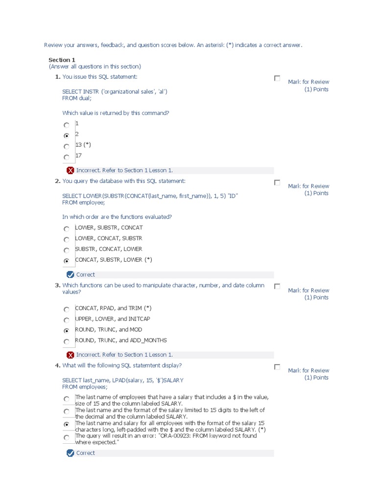 Review Your Answers | PDF | Sql | Data Management
