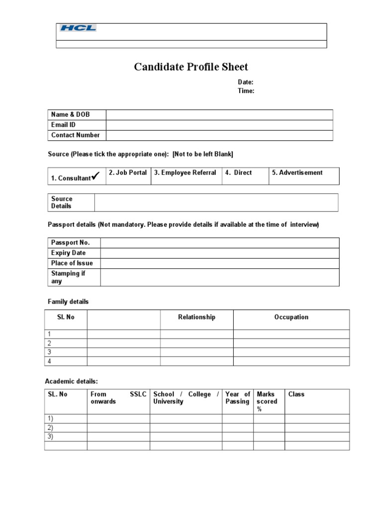 HCL Candidate Profile Template | PDF